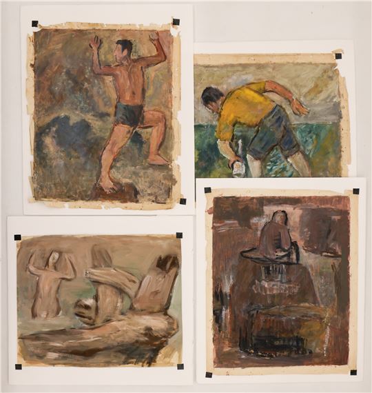 Arthur Runquist | 4pc Arthur Runquist Abstract Figure Paintings on ...