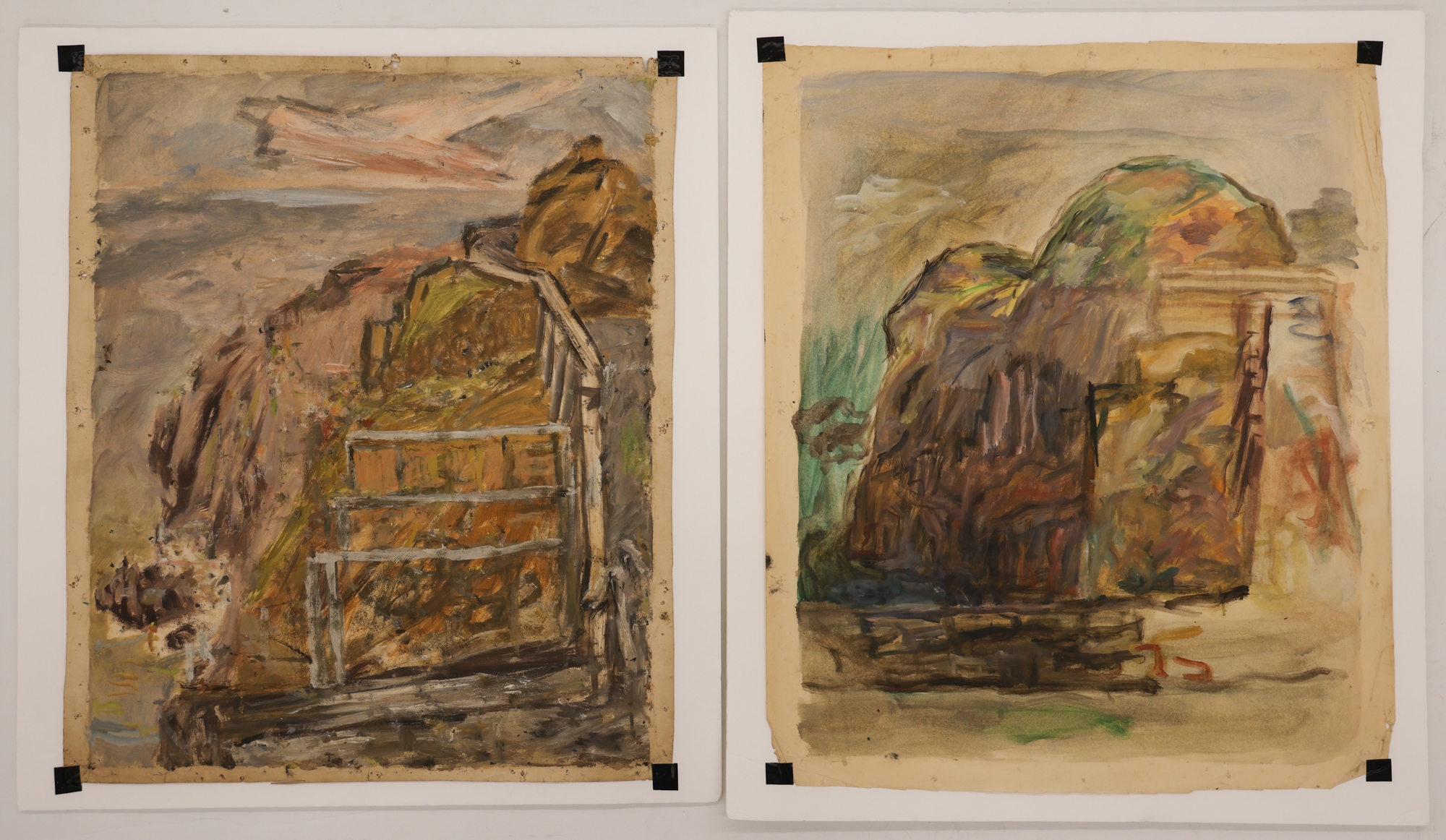 Arthur Runquist | 2pc Arthur Runquist ''Cliff Stairways'' Oil on Paper ...