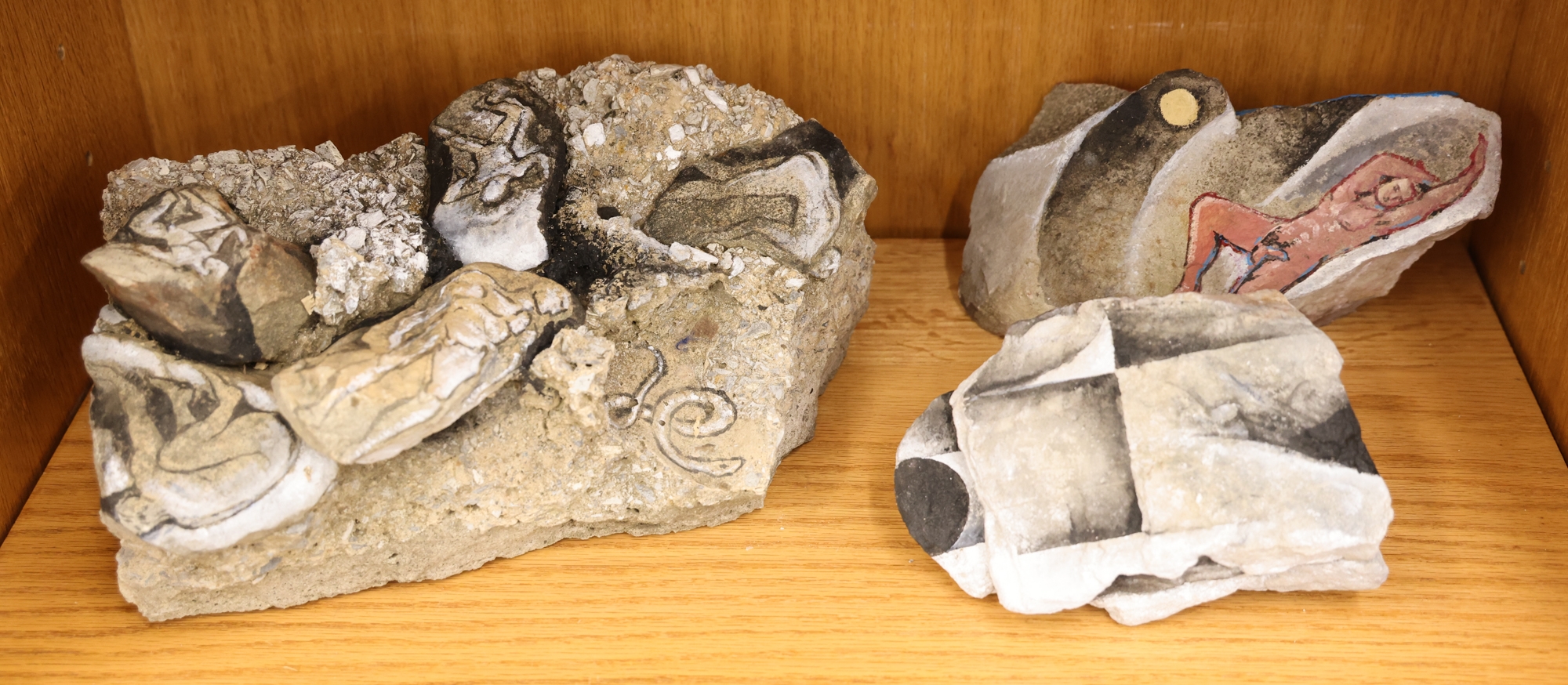 Neil Meitzler | 3pc Neil Meitzler Painted Rock Sculptures 7'' to 12 ...