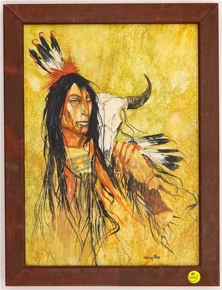 Charles Bear | Charles Bear ''Indian and Skull'' Acrylic on Board ...