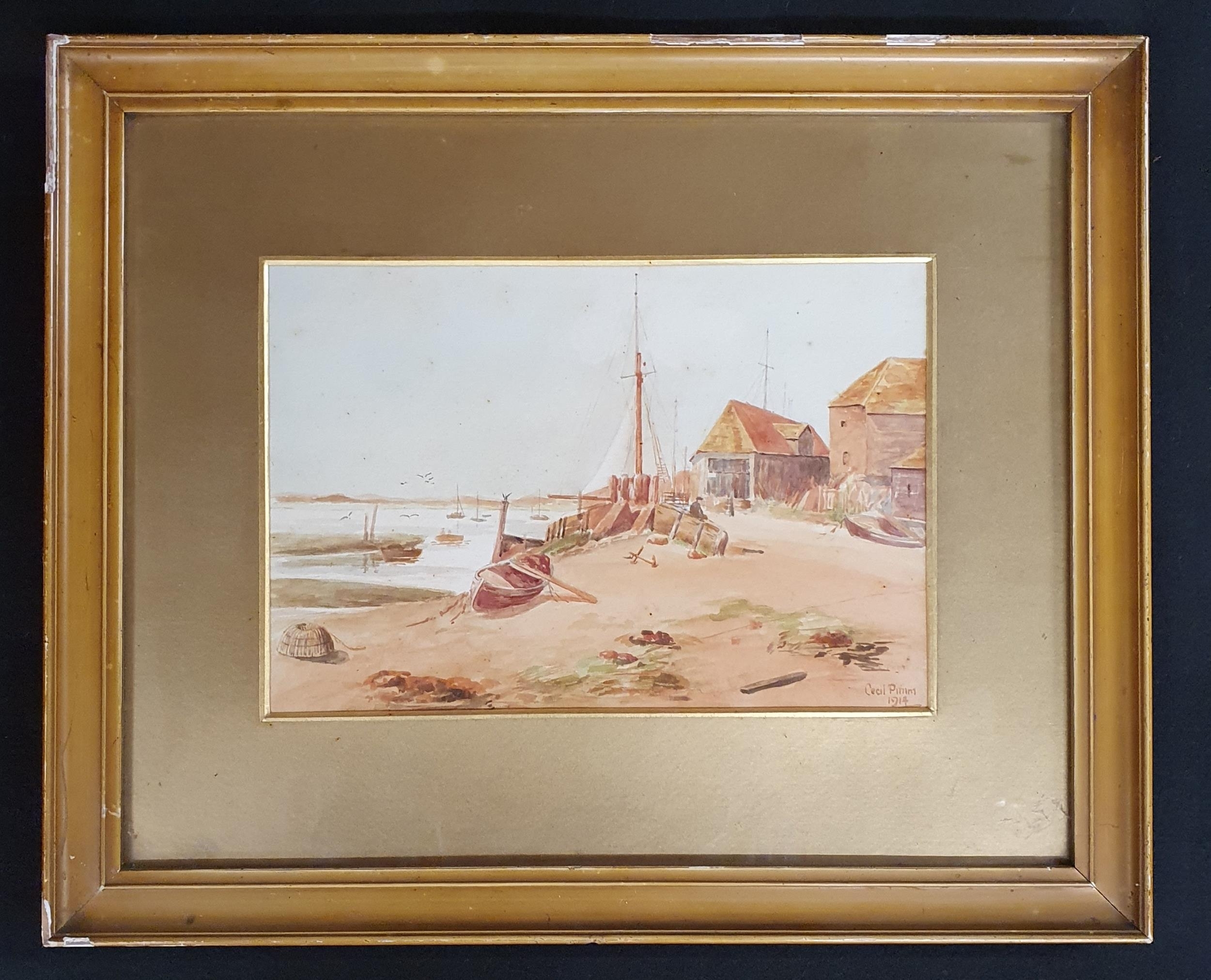 Cecil Pim | An early th Century Watercolour of moored boats By Cecil P ...