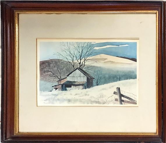 Leland Mcclelland | Leland McClelland Watercolor of Barn in Winter ...