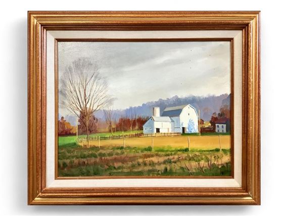 James Devore | Original Oil Painting of White Barn Painting measures 14 ...