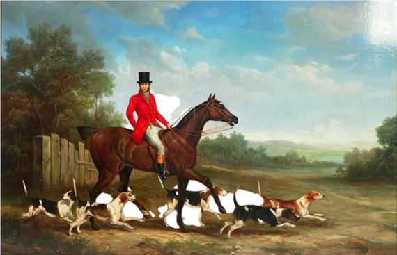 Benjamin Lander | Exterior fox hunt scene with a man on horseback and ...