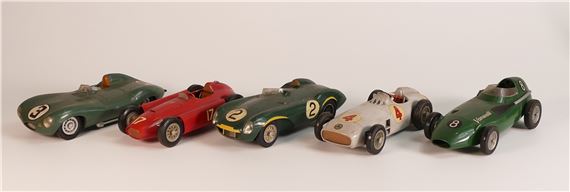 Mercedes Benz | Five plastic Merit racing cars to include Jaguar 1954 D ...