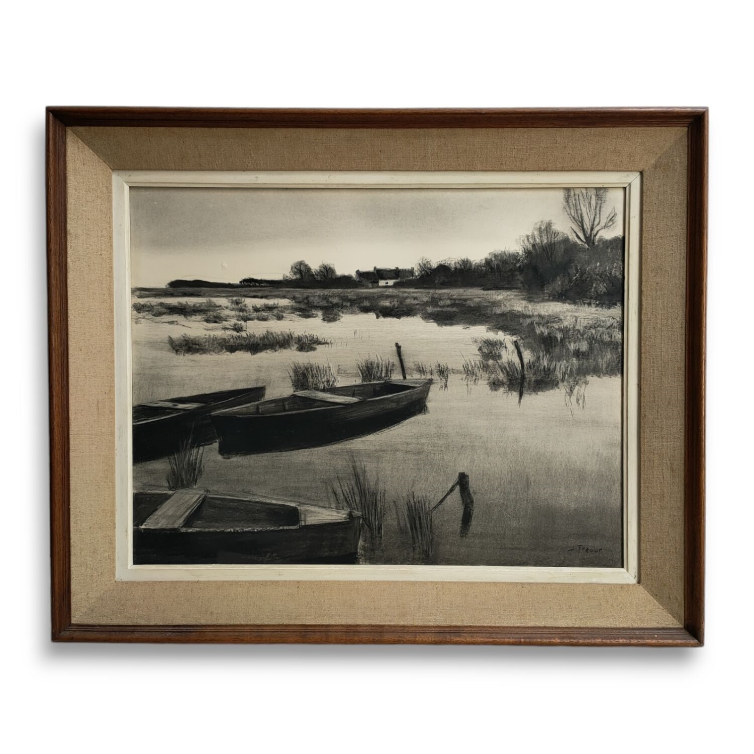Jean Fréour | Barques sur l'étang signé en bas à droite à vue | MutualArt