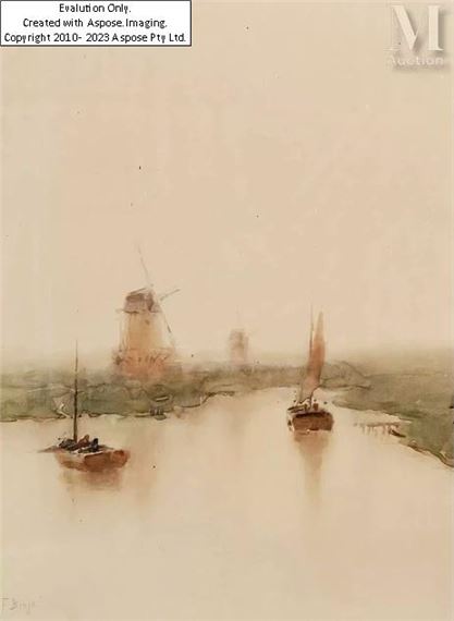 Francois Binje | Paysage de Hollande au moulin | MutualArt
