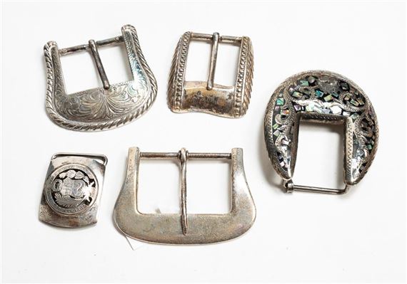 Unknown | FIVE SILVER BELT BUCKLES (Late 20th Century) | MutualArt