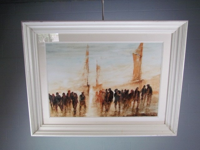 Anthony Amos | Oil on Board depicting a beach scene in the manner of Anthony Amos | MutualArt