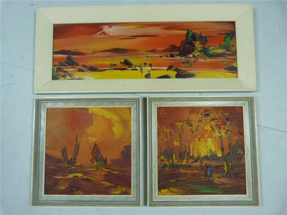 George Richard Deakins | George Deakin Oils - Set of three sunset oils ...