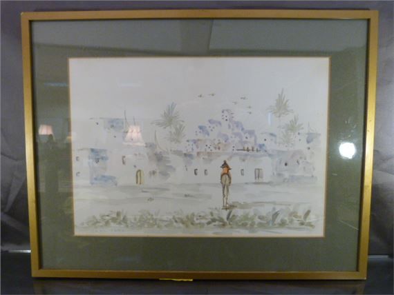 Ismail Samy | Watercolour of an Egyptian Village Scene signed by Ismail ...
