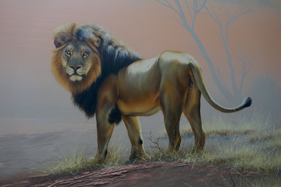 Brian Scott | Brian Scott Dawkins, a large oil of male Lion beside ...