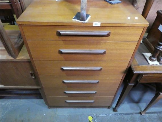 William Lawrence | Mid century teak bank of 6 graduating drawers by ...