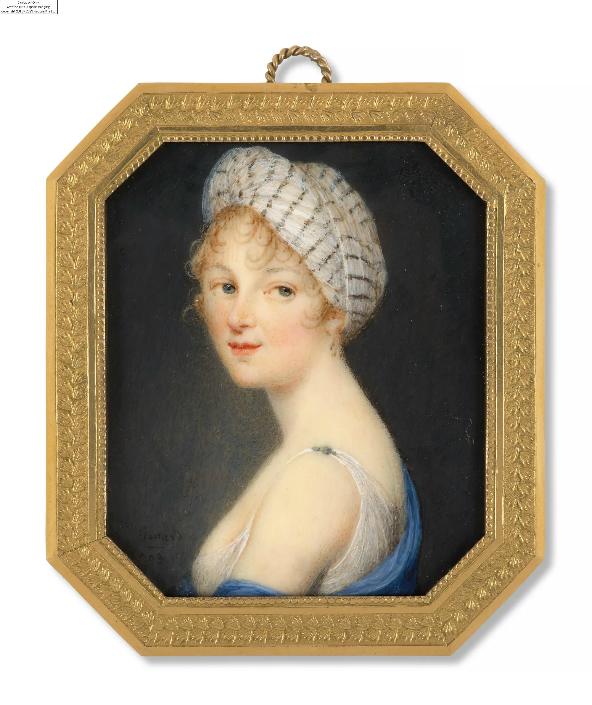 Charles Hénard | Portrait de jeune femme à la coiffe rayée | MutualArt