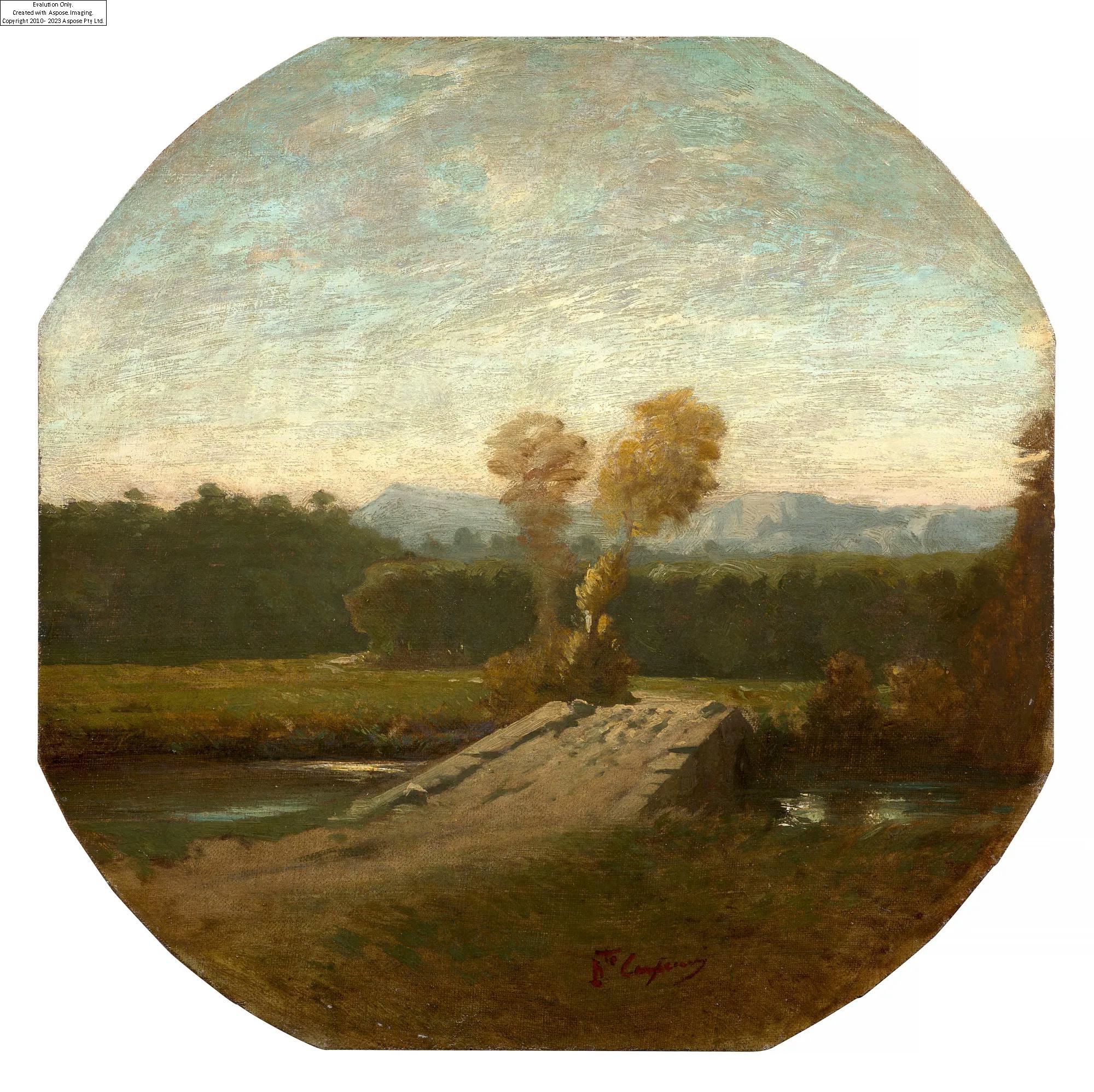 Jean-Baptiste Carpeaux | Paysage boisé avec pont et cours d'eau | MutualArt