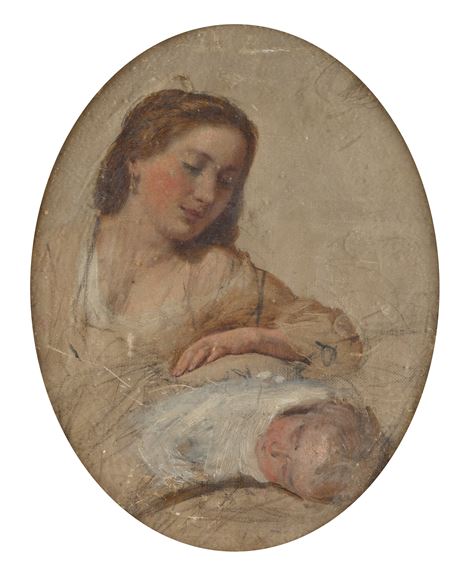 William Edward Frost | Study of a mother gazing upon a sleeping child ...