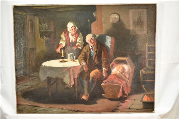 Alexander Rosell | cottage interior with an elderly couple and a baby ...