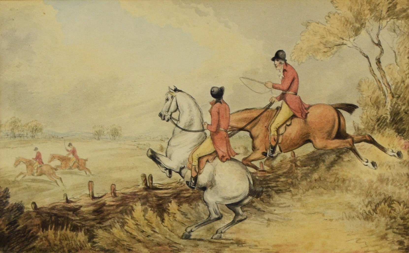 William Samuel Howitt | The Hunt jumping a Fence (1792) | MutualArt
