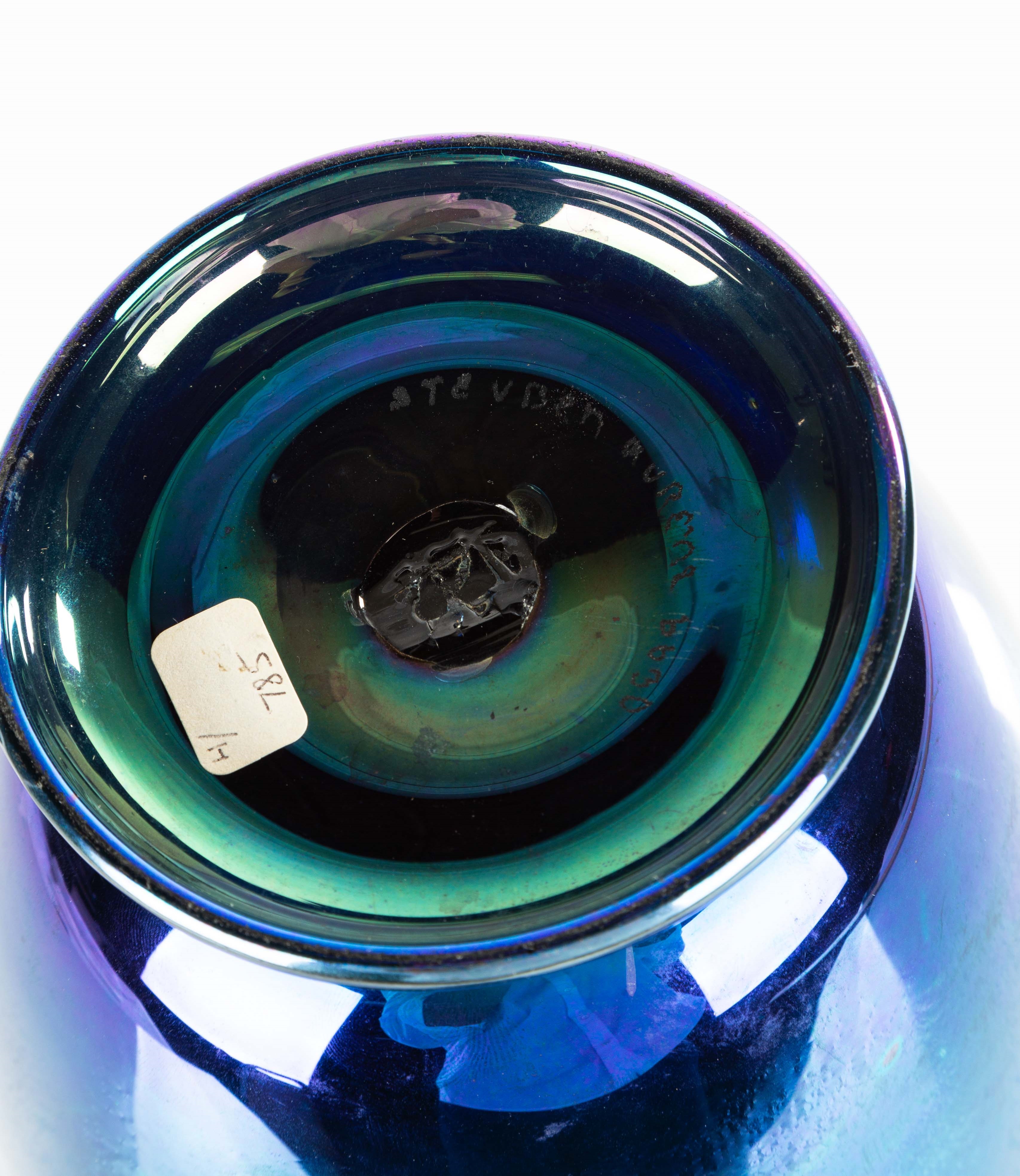 Steuben Glass | Steuben Blue Aurene Vase with Scroll Handles (Early ...