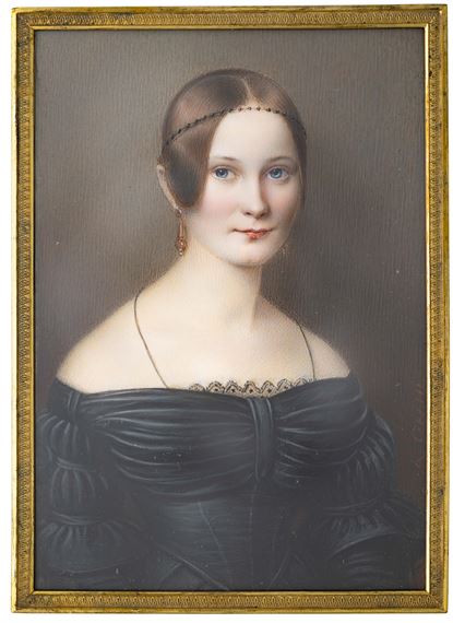 August Grahl | Portrait einer jungen Dame in dunklem Kleid (Circa 1840 ...