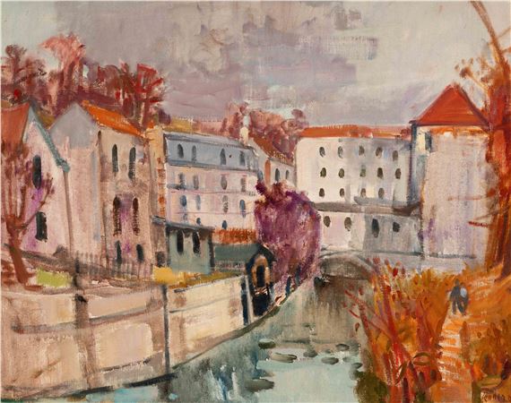 Rudolf Zender | Häuser am Flusslauf (1960) | MutualArt