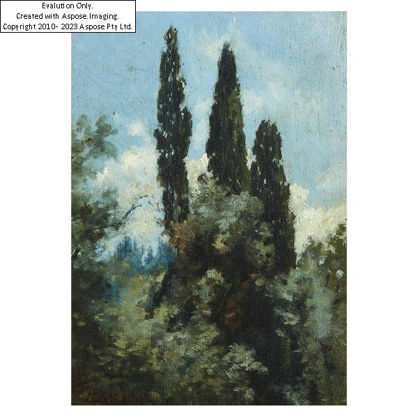 Vincenzo Cabianca | LANDSCAPE WITH CYPRESSES (2024) | MutualArt