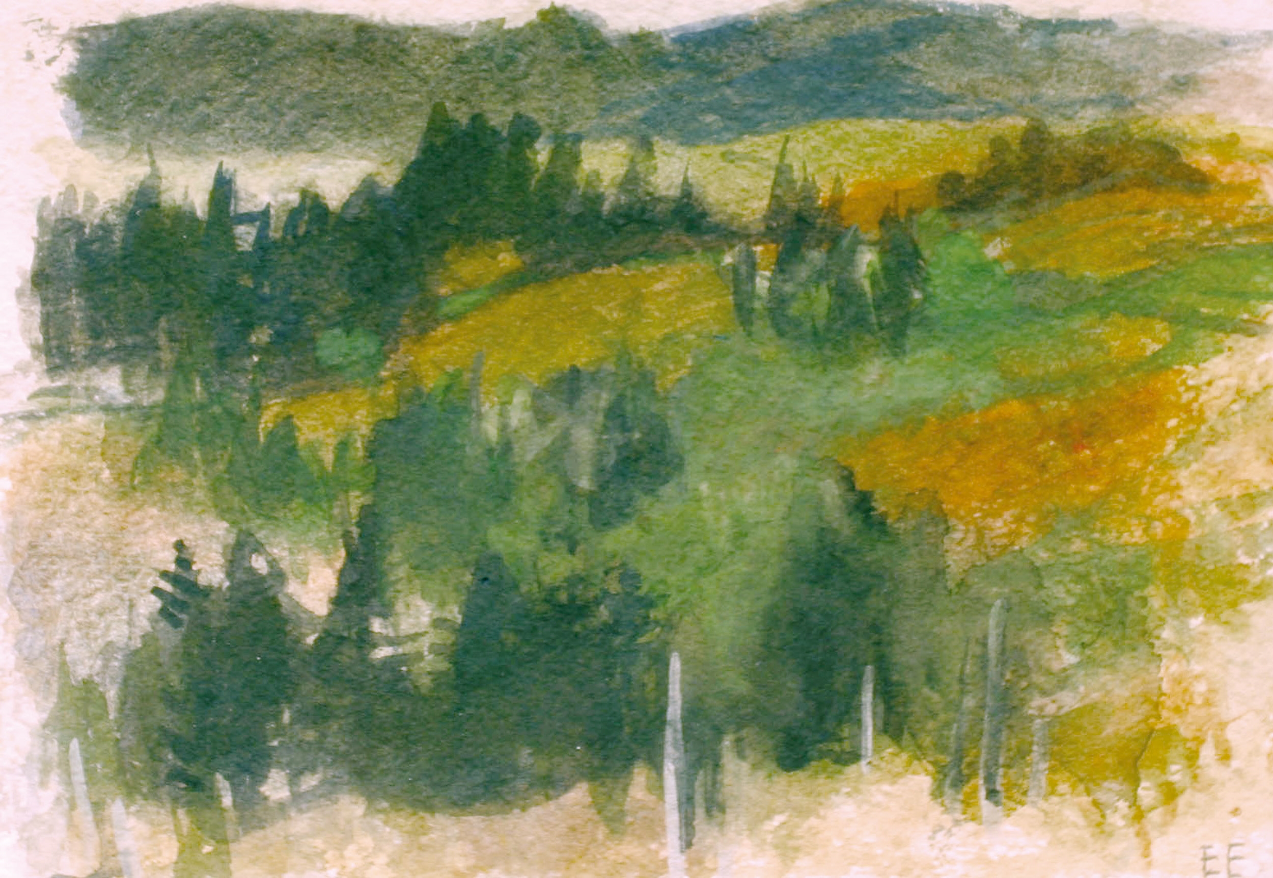 Erling Enger | Landskap med åkre og trær | MutualArt