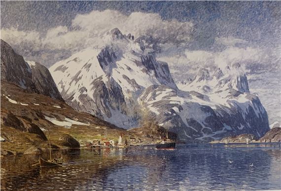 Eilert Adelsteen Normann | Fjordlandskap med fjordabåt | MutualArt