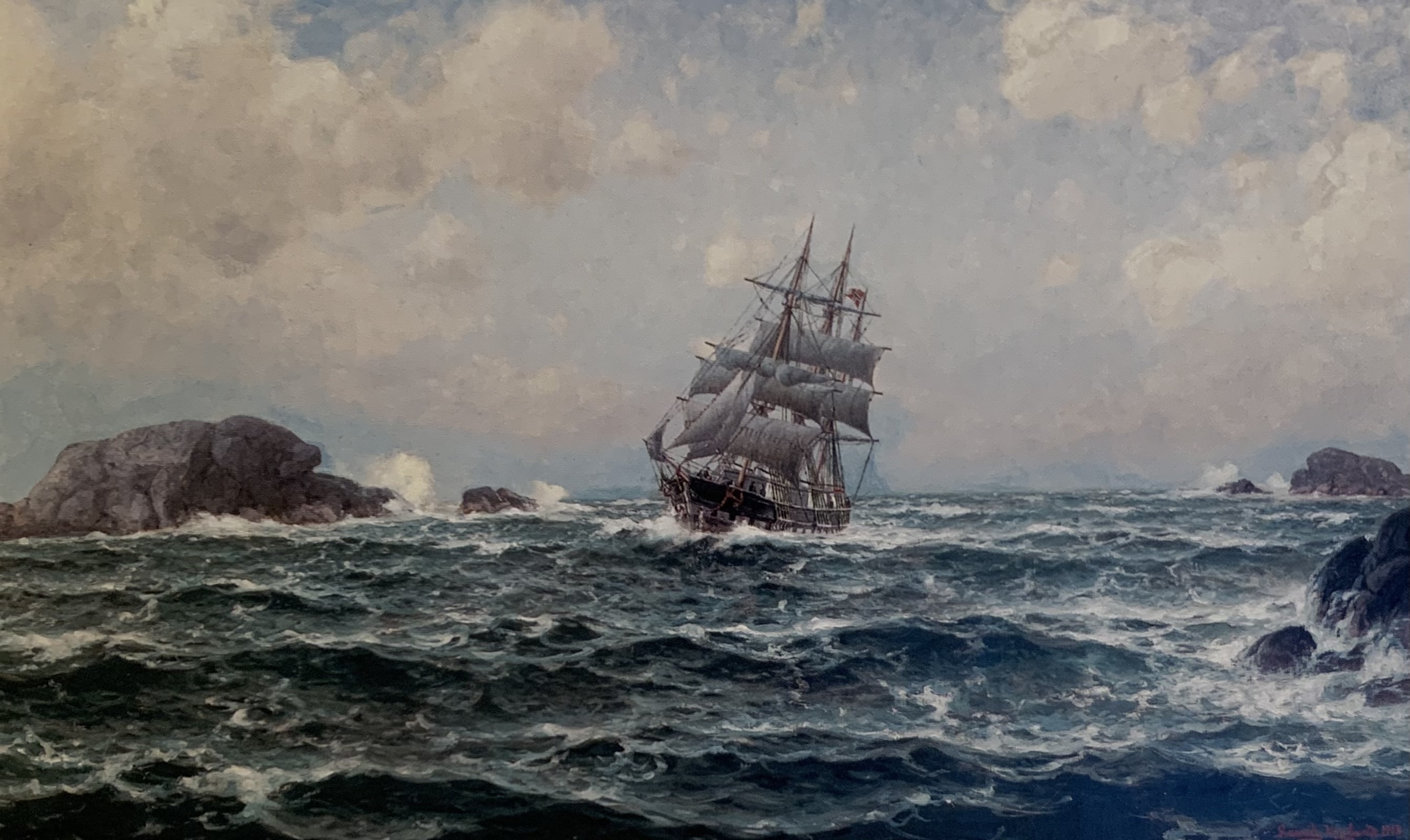 Lars Haaland | Seilskute mellom klipper 1918 (1918) | MutualArt