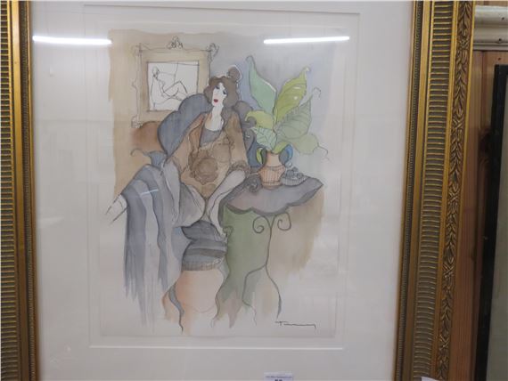 Itzchak Tarkay | Framed and signed Watercolour - Ellie Ver (1998 ...