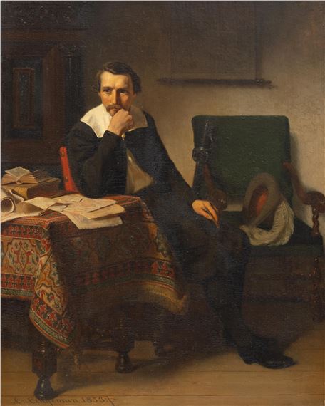 Lambertus Lingeman | Man in zijn studeerkamer aan een tafel (1853 ...