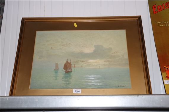Edward J. Duval | watercolour study of barges contained | MutualArt
