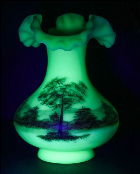 Peggy Bennett | A uranium mil-glass Fenton vase with ruffled rim and ...