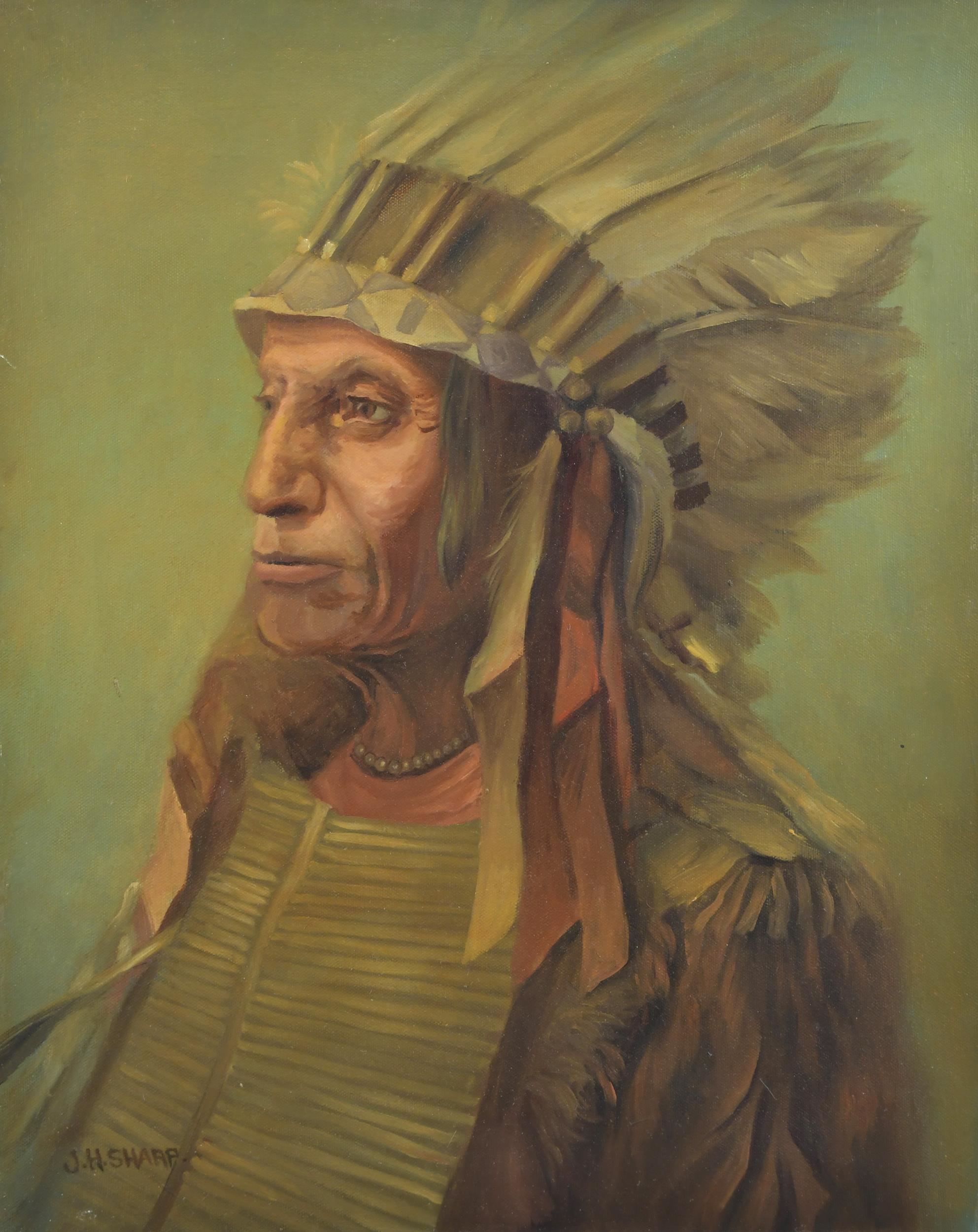 J.H. Sharp | O/C, NATIVE AMERICAN PORTRAIT, SIGNED J.H. SHARP (Early 20 ...