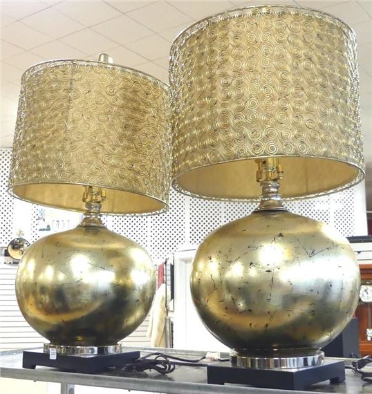 Designer | Pair of designer gilded table lamps | MutualArt