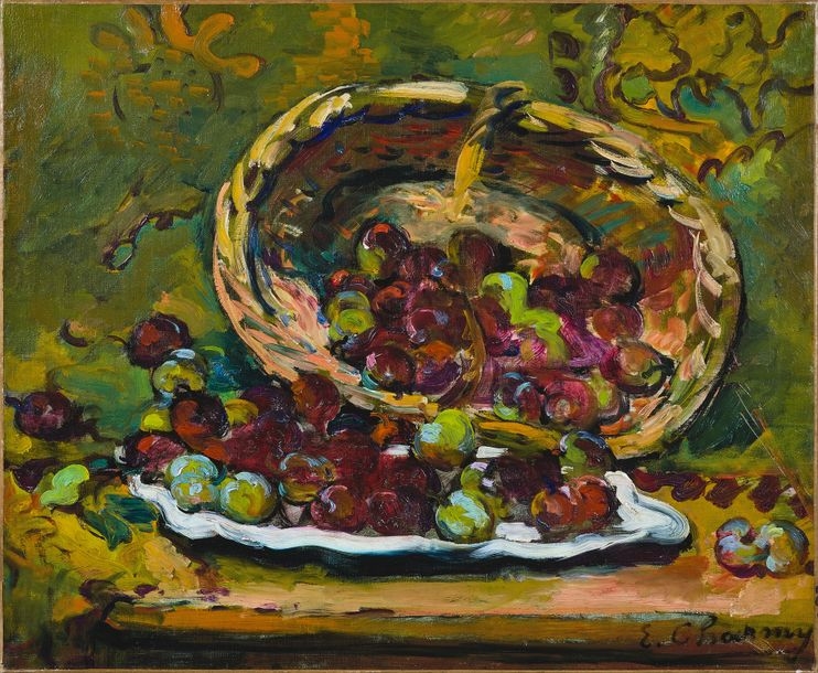 Emilie Charmy | Still life with basket and fruit dishes | MutualArt