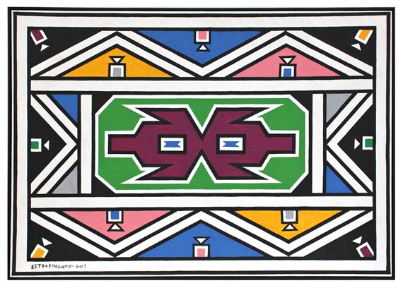Esther Mahlangu | NDEBELE PATTERNS (PURPLE CENTRAL MOTIF (2017) | MutualArt