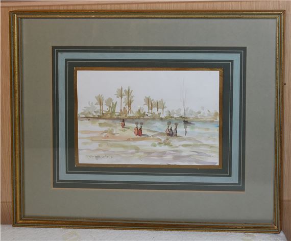 Ismail Samy | Ismail Samy. Figures on a Riverbank. Watercolor (Late ...