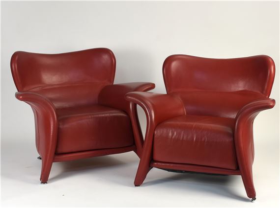 Maurice Villency | Pair of red leather lounge chairs by Maurice ...