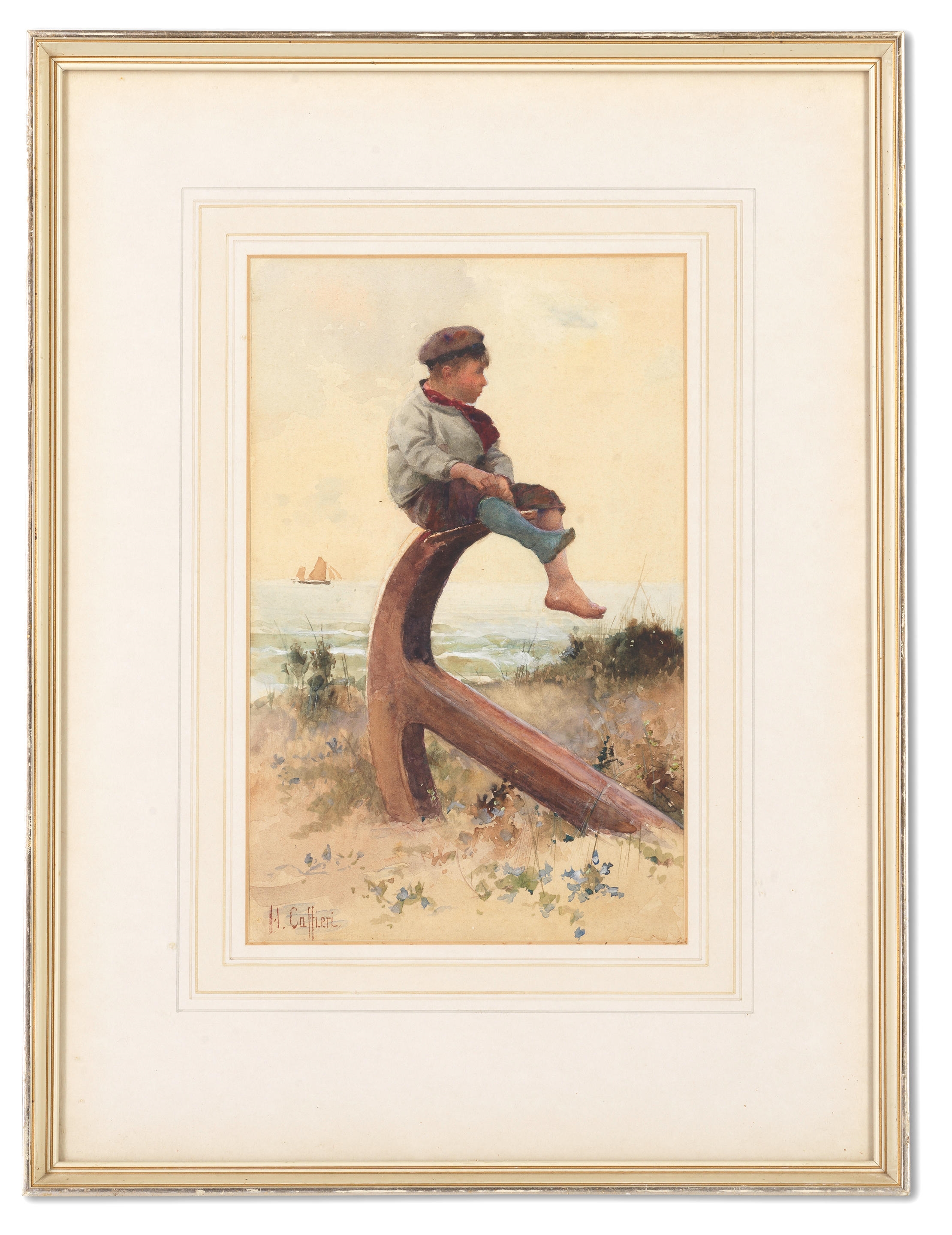 Hector Caffieri | Boy perching on an anchor | MutualArt
