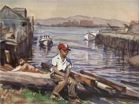 Joseph Margulies | YOUNG BOY SITTING IN THE HARBOR | MutualArt