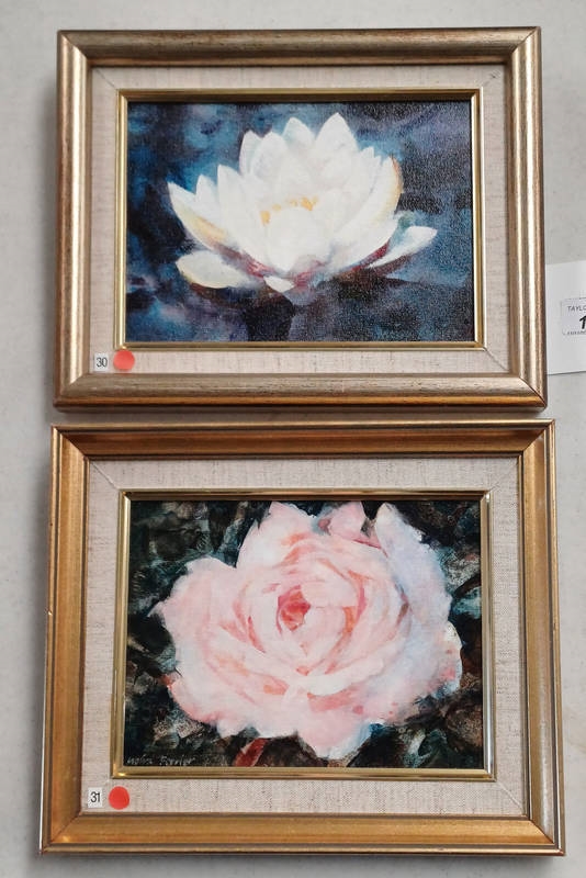 Moira Ferrier | pink rose & white water lily | MutualArt