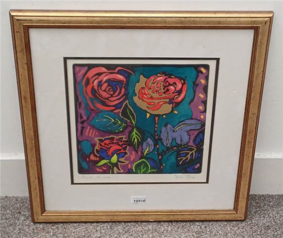 Simon Bull | Simon bull 'red roses' signed framed mixed media 32 cm x ...