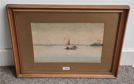 L.m. Ghose | Lm ghose 'japanese boat in river' signed gilt framed ...