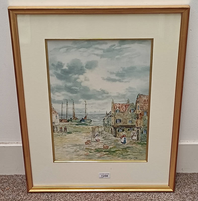 John Hamilton Glass | Hamilton glass fishing village signed gilt framed ...