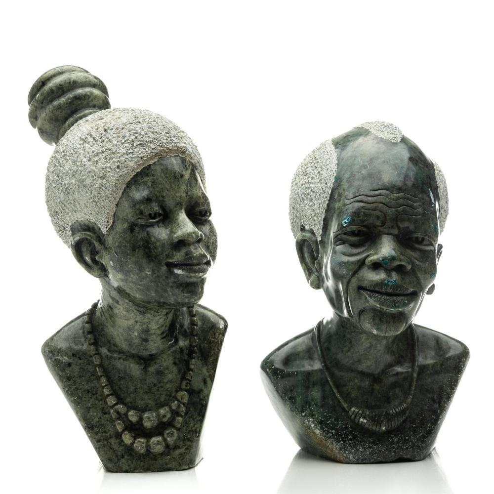 Phineas Kamangira | Two African Shona stone carved busts by Phineas ...