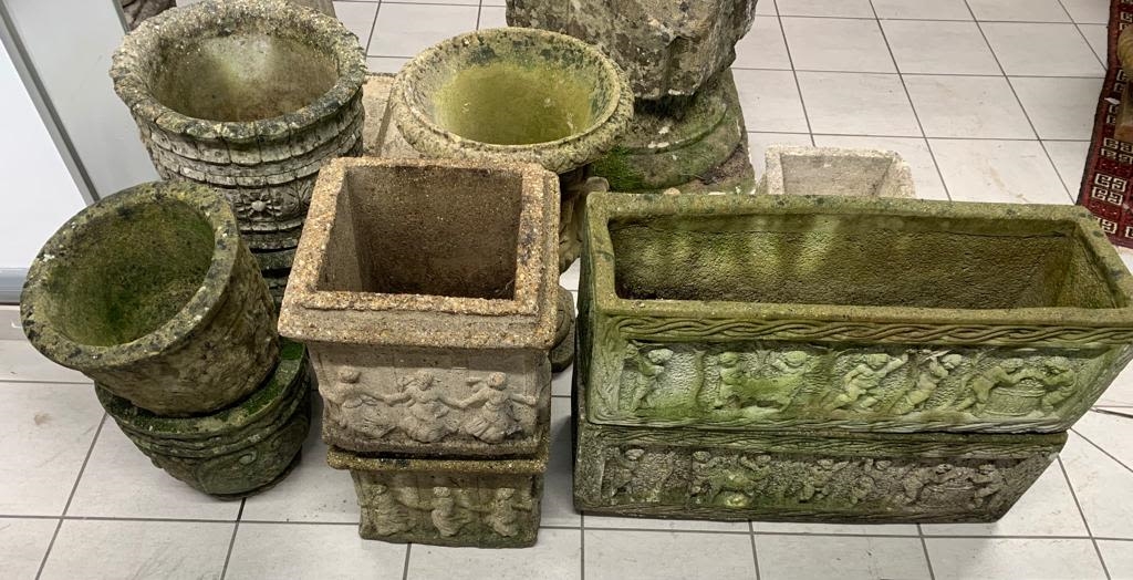 Planters | A collection of 11 vintage concrete planters | MutualArt