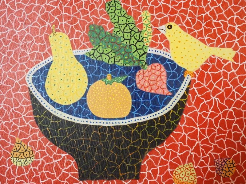 Yayoi Kusama | Still life oil painting Yayoi Kusama Birds and Fruit F6 Framed Hand-painted ...