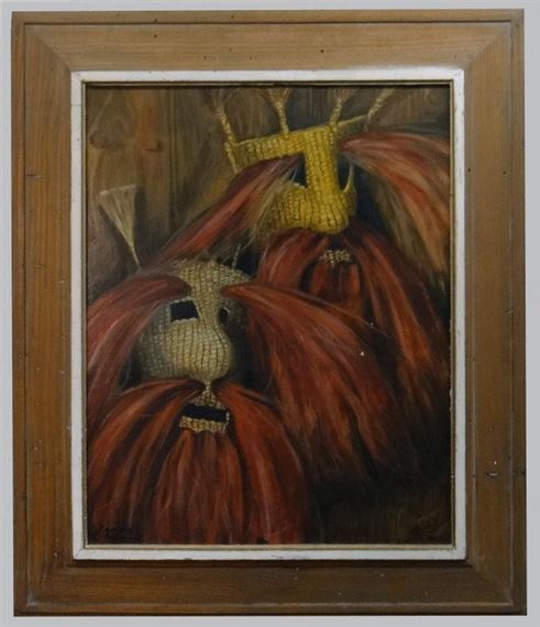 James Carlin | O/BD MEXICAN CORN HUSK MASKS SGND JAMES CARLIN | MutualArt