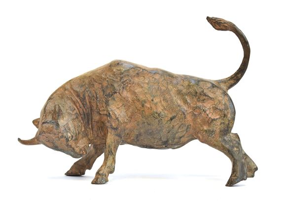 Pierre Chenet | acid patinated bronze sculpture of a charging Bull ...